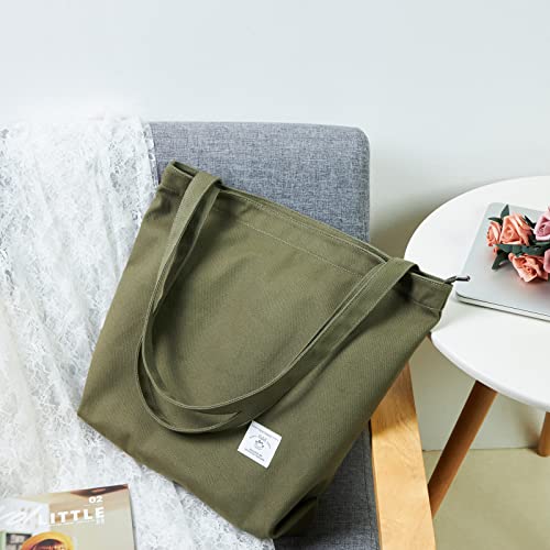 KALIDI Women's Canvas Tote Bag Retro Shoulder Bag Canvas Handbags Purse with Zipper Pockets Simple Work Bag, Cream White