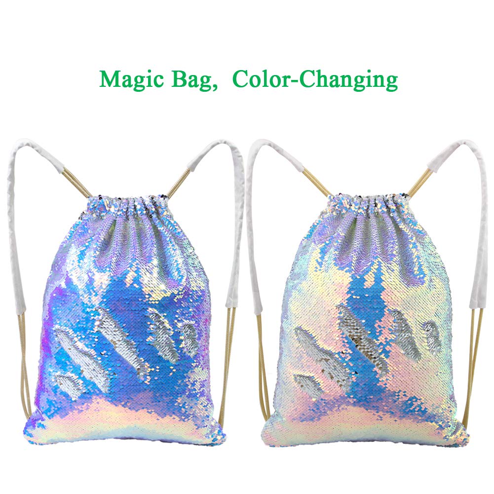 MHJY Sparkly Drawstring Backpack Mermaid Sequin Dance Bag Sports Gym Beach Swim Backpack Birthday Easter Gift Bag