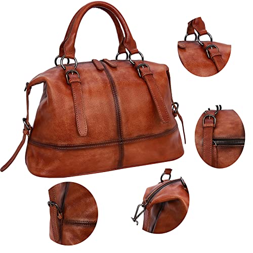 HESHE Women’s Vintage Leather Purses and Handbags Shoulder Bag Tote Top Handle Bags Designer Cross Body Satchel (Brown)