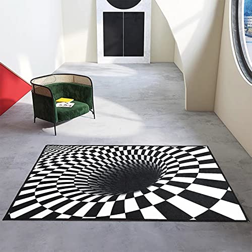 3D Area Rug Floor Mat,3D Carpet Bottomless Hole Optical Illusion Area Rug,Anti-Skid Non-Woven Black White Doormat for Living Dinning Room Bedroom Kitchen (A, 23.6X35.4 inch)…
