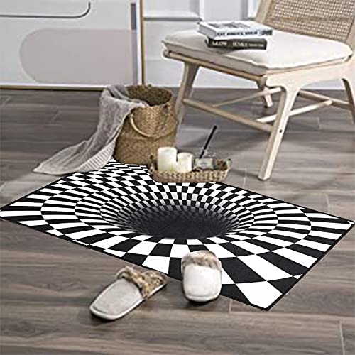 3D Area Rug Floor Mat,3D Carpet Bottomless Hole Optical Illusion Area Rug,Anti-Skid Non-Woven Black White Doormat for Living Dinning Room Bedroom Kitchen (A, 23.6X35.4 inch)…