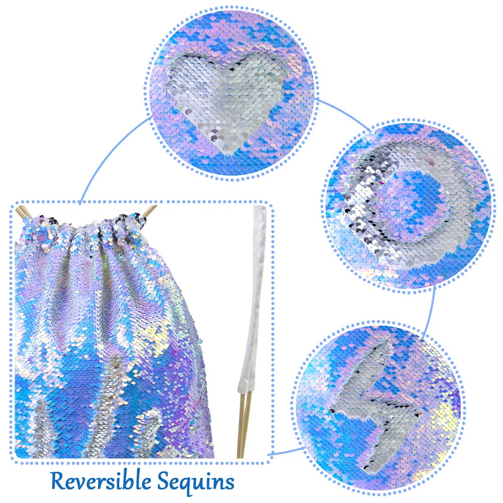 MHJY Sparkly Drawstring Backpack Mermaid Sequin Dance Bag Sports Gym Beach Swim Backpack Birthday Easter Gift Bag