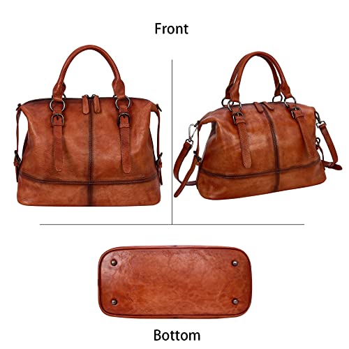 HESHE Women’s Vintage Leather Purses and Handbags Shoulder Bag Tote Top Handle Bags Designer Cross Body Satchel (Brown)