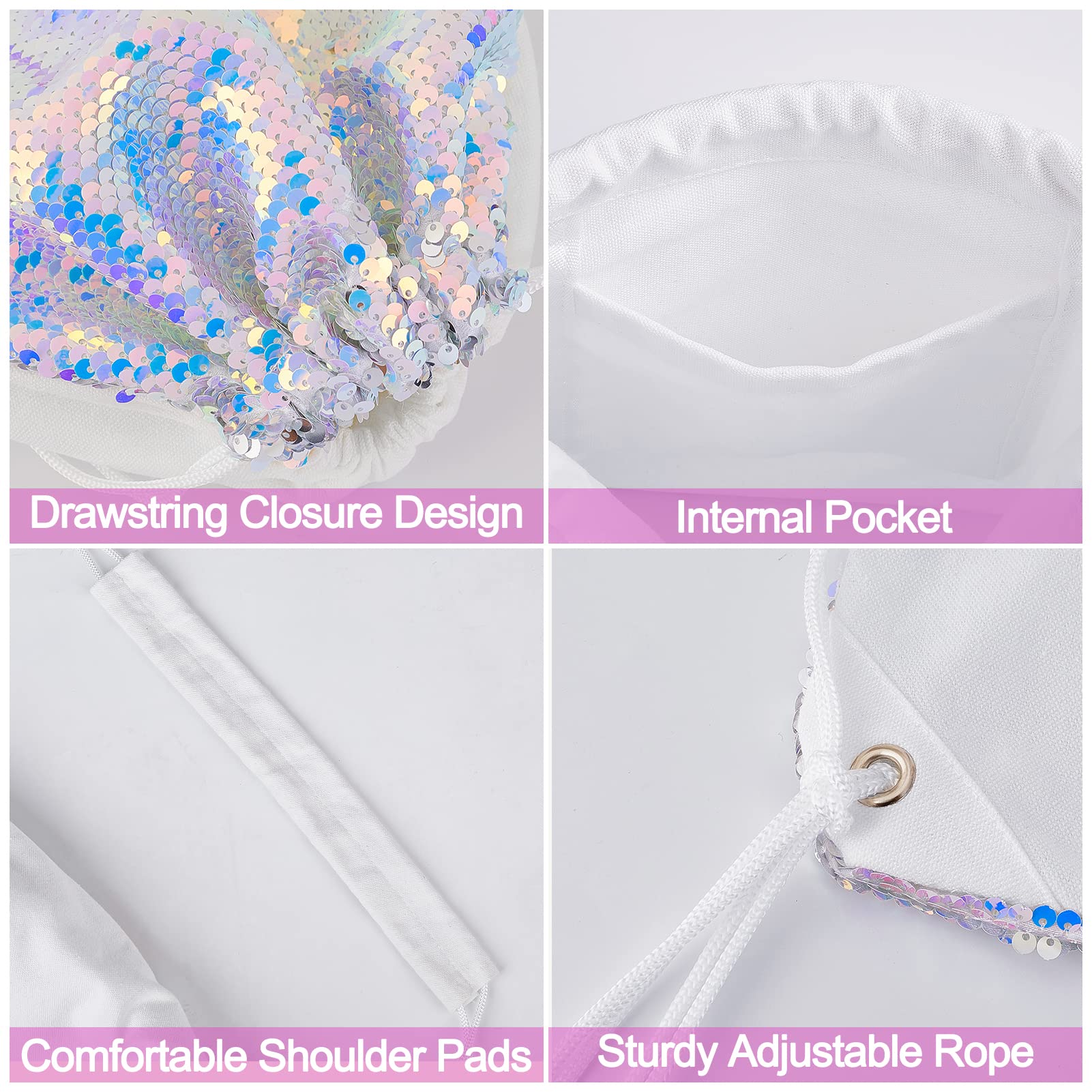 MHJY Sparkly Drawstring Backpack Mermaid Sequin Dance Bag Sports Gym Beach Swim Backpack Birthday Easter Gift Bag