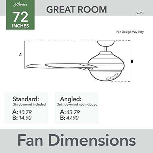 Hunter Fan Company 59628 Solaria Ceiling Fan, 72", Matte Black