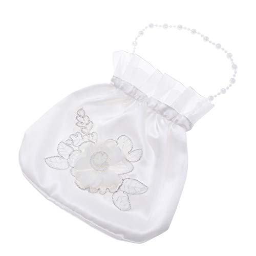 DOITOOL Satin Bridal Wedding Money Bag White Bridal Wedding Bag Satin Flower Decorated Dolly Bag Bridal Purse Handbag for Wedding