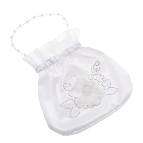 DOITOOL Satin Bridal Wedding Money Bag White Bridal Wedding Bag Satin Flower Decorated Dolly Bag Bridal Purse Handbag for Wedding