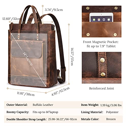 S-ZONE Genuine Leather Backpack Purse for Women Men Vintage Rucksack Handbag Travel School Daypack