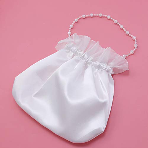 DOITOOL Satin Bridal Wedding Money Bag White Bridal Wedding Bag Satin Flower Decorated Dolly Bag Bridal Purse Handbag for Wedding