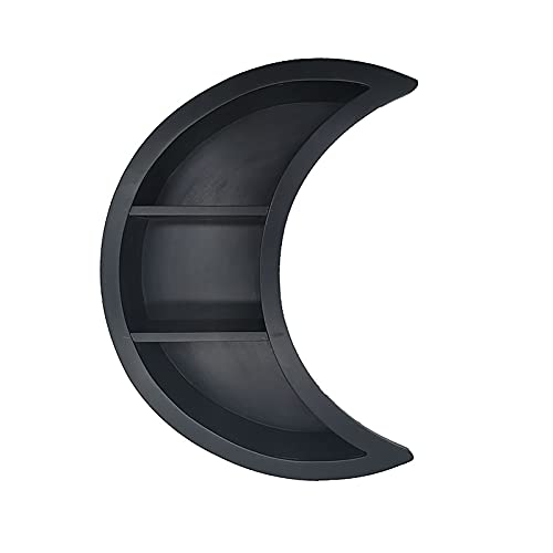 Takefuns Wooden Moon Shelf, Moon Shaped Floating Shelves for Crystal, Stone Storage Shelf Display Rack, Wall Mounted Display Shelf for Living Room Bedroom Bathroom
