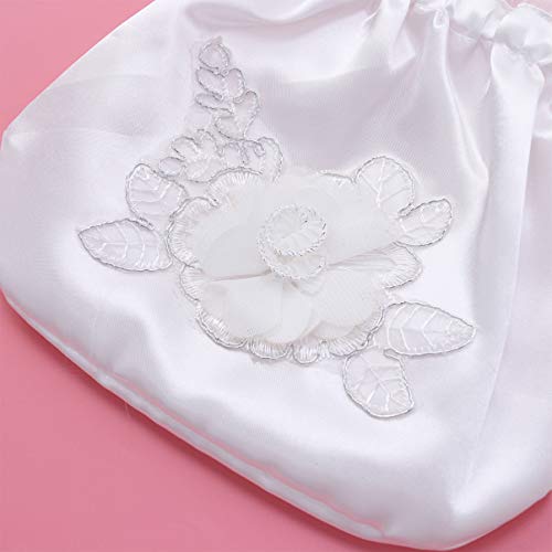 DOITOOL Satin Bridal Wedding Money Bag White Bridal Wedding Bag Satin Flower Decorated Dolly Bag Bridal Purse Handbag for Wedding