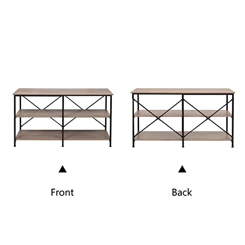 Vagowin 55 inch Sofa Console Table - 3-Tier Wood Hallway Table with Storage Industrial Rustic - Modern Entertainment Center with Shelf TV Stands, Farmhouse Side Table Bookshelf for Living Room, Grey