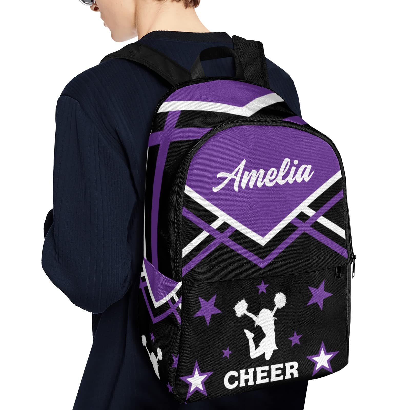 Yeshop Cheerleader Cheer Purple 1 Personalized Backpack for Teen Boys Girls,Custom Travel Backpack Bookbag Casual Bag Name Gift