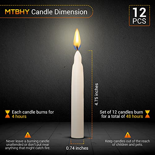 MTBHY Taper Candles Pack of 12- 5 inch Long Dinner Candles Set-unscented Household Candle Set-White Candles with smokeless Flame-Emergency Candles with 4 Hours Long Burn time