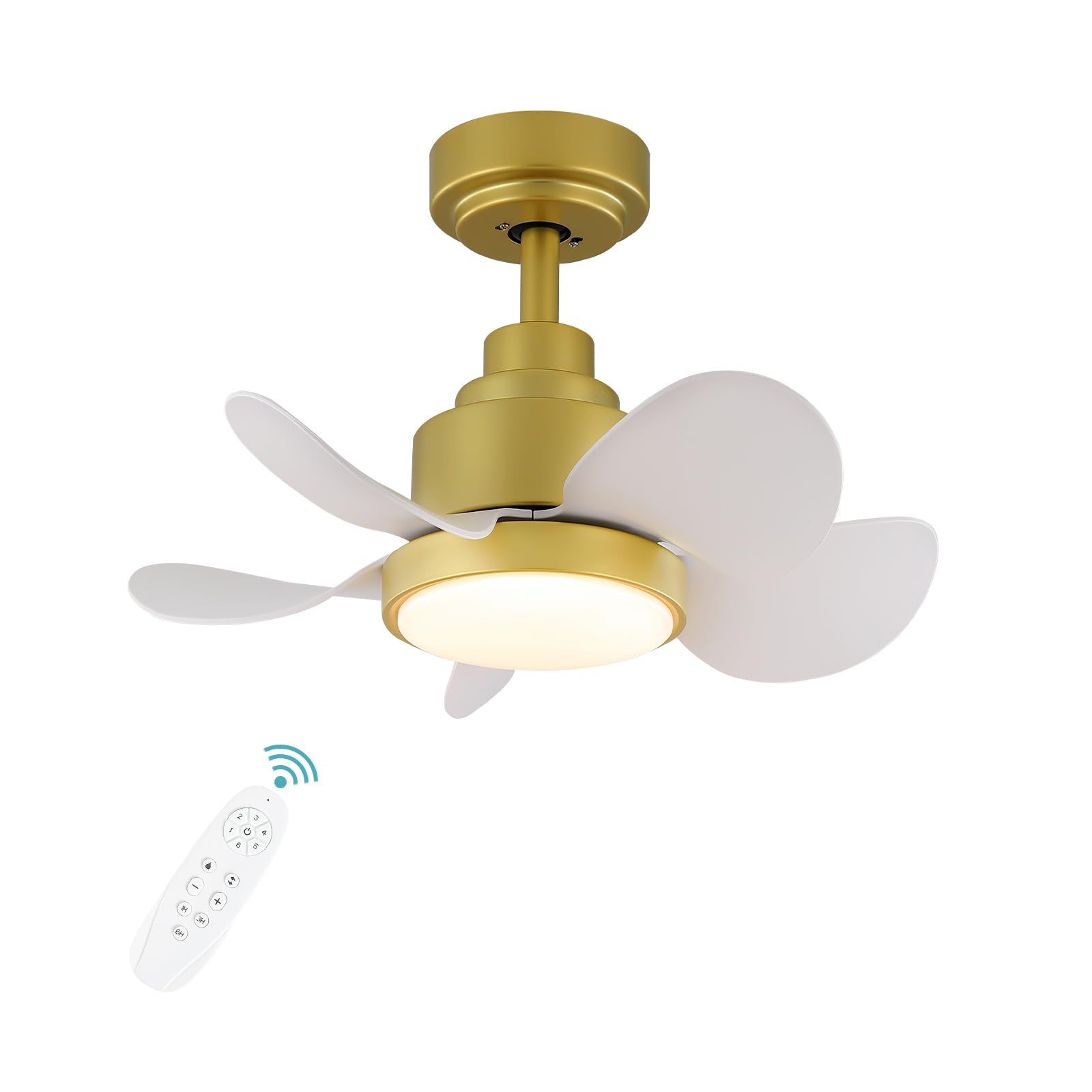 Ceiling Fan With Lights and Remote,Large Airflow 22inch Quiet Reversible Noiseless DC Motor 5 Blades Ceiling Fans for Indoor Bedroom Living Room Room Patio(White Gold)
