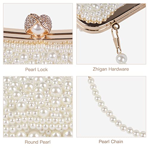 Fecialy Pearl Clutch Purses for Women Wedding Crystal Beaded Evening Handbags with Pearl Chain