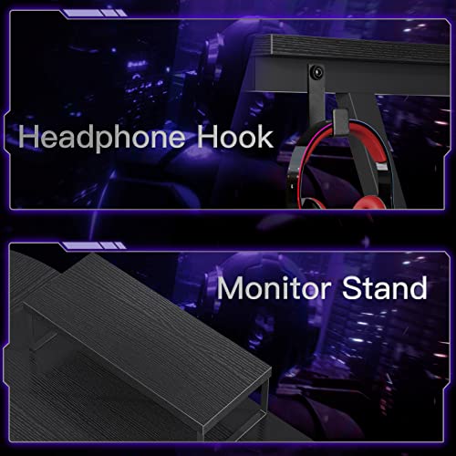 Casaottima Gaming Desk L Shaped Computer Desk, Corner Desk for Home Office with Monitor Stand 51", Black