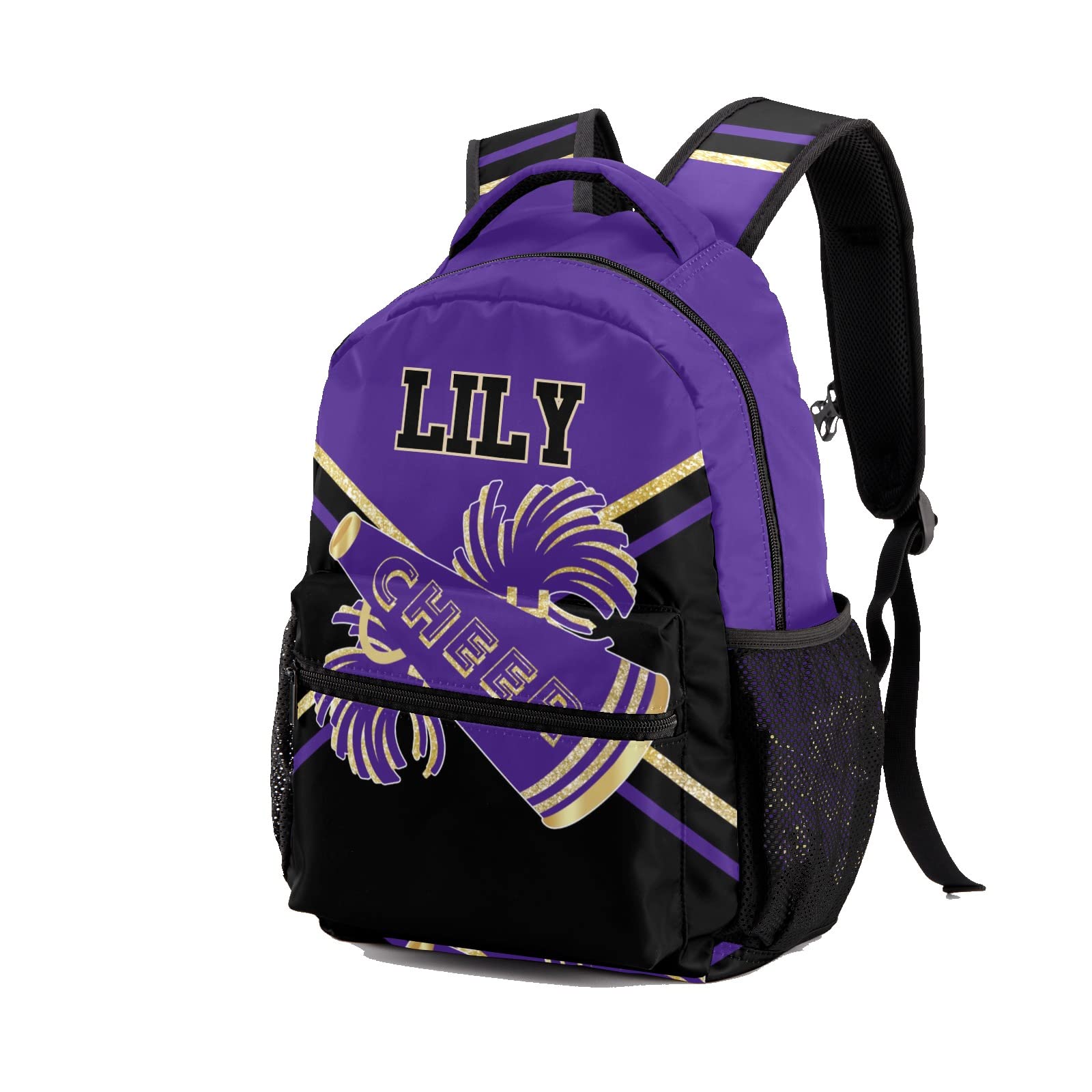 BigBigift Personalized Cheer Blue Black Cheerleaders Multifuction Backpack with Name Text for Women Men Gift, 12.2(L)x5.9(W)x16.5(H)inch