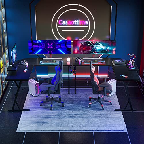 Casaottima Gaming Desk L Shaped Computer Desk, Corner Desk for Home Office with Monitor Stand 51", Black