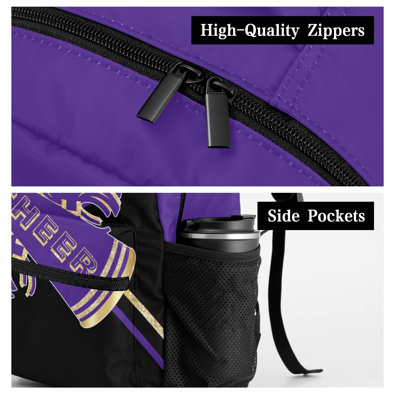 BigBigift Personalized Cheer Blue Black Cheerleaders Multifuction Backpack with Name Text for Women Men Gift, 12.2(L)x5.9(W)x16.5(H)inch