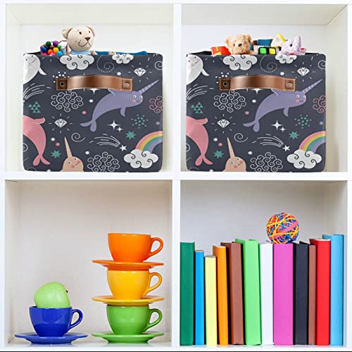 xigua Narwhal Pattern Storage Bin for Toy Storage Basket Dirty Clothes Sundries Office Home Closet Organizer Shelf Cube Box Waterproof Laundry Basket