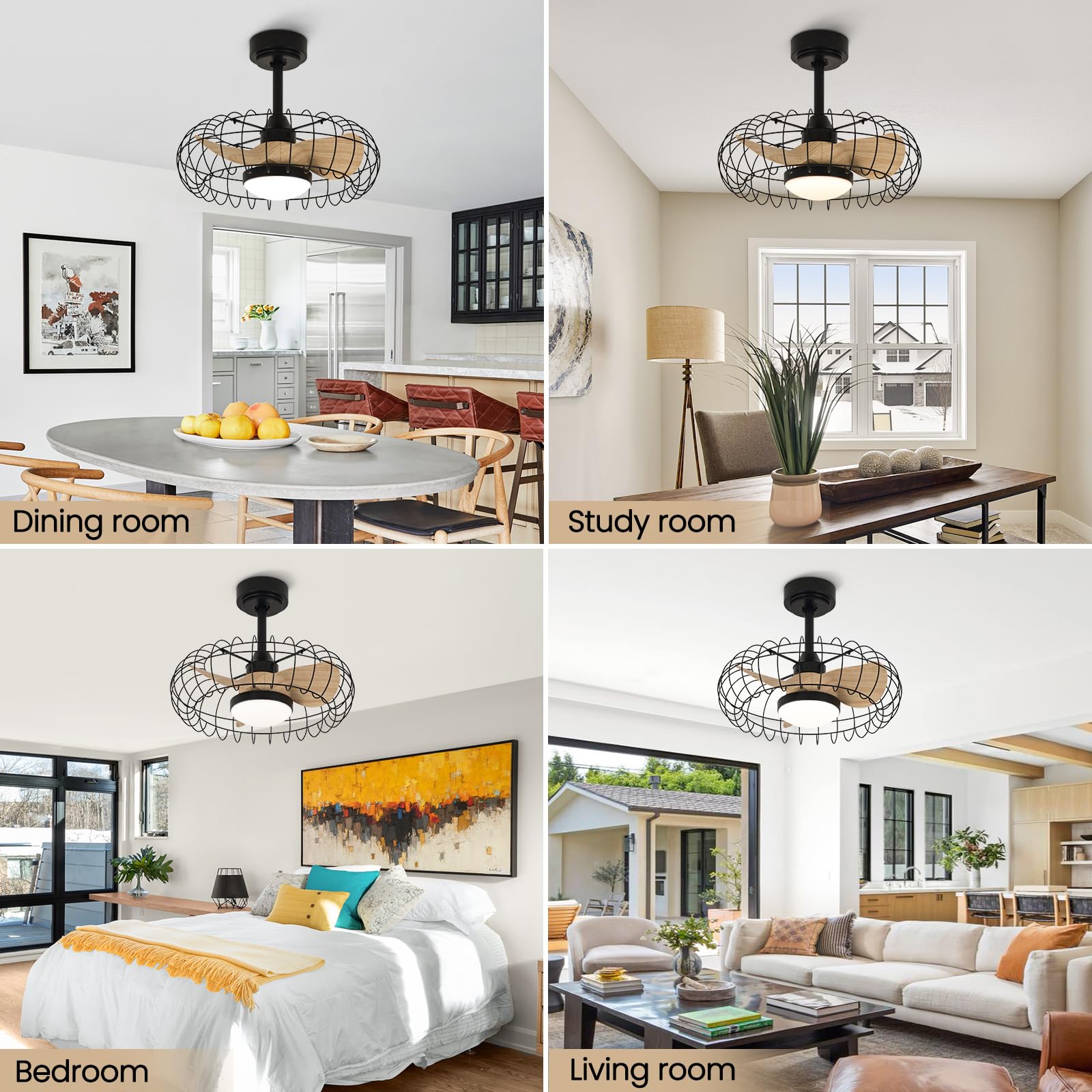 Nogcew Ceiling Fan With Lights and Remote, 20" Caged Ceiling Fans with Light,3-color Temperature,2 Rods, Reversible,Dimmable,Low Profile Ceiling Fan for Dining Room,Bedroom,Living Room