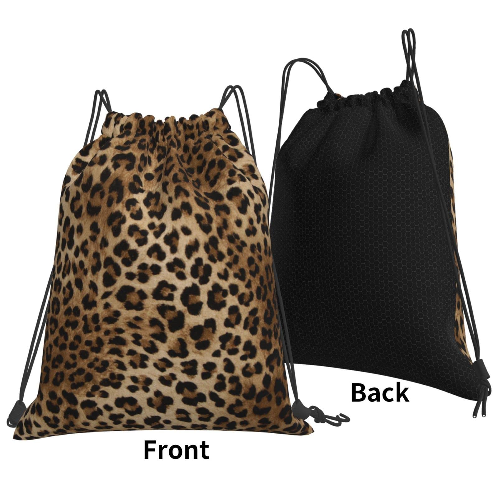 LAKUERVI Drawstring Backpack Bag Brown Leopard Print Sports Gym Sack Wildlife Animal Skin Pattern Drawstring Bag String Bag Decorative Shopping Sports Yoga Travel Backpack For Men Women