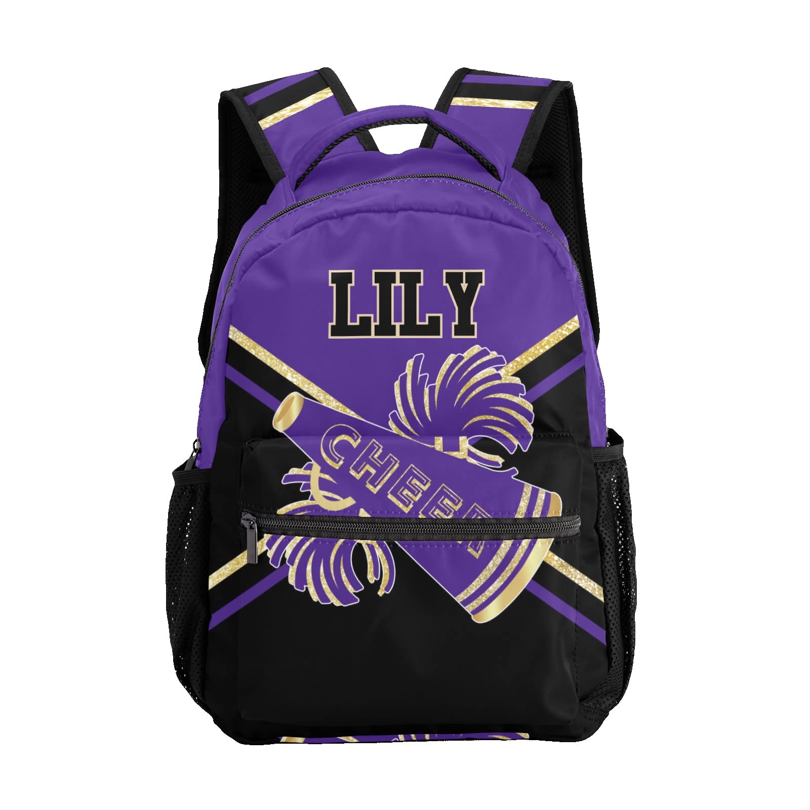 BigBigift Personalized Cheer Blue Black Cheerleaders Multifuction Backpack with Name Text for Women Men Gift, 12.2(L)x5.9(W)x16.5(H)inch