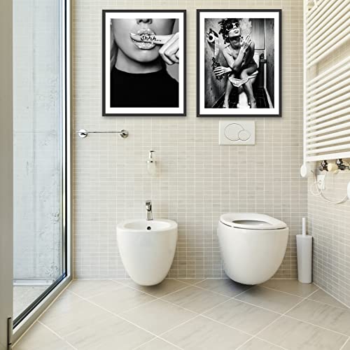 Bathroom Decor Wall Art Prints Glam Glitter Tissue Sliver Grey Funny Bathroom Toilet Paper Artwork for Wall Black and White Modern Fashion Art Gallery Wall Set (11"x14" UNFRAME)