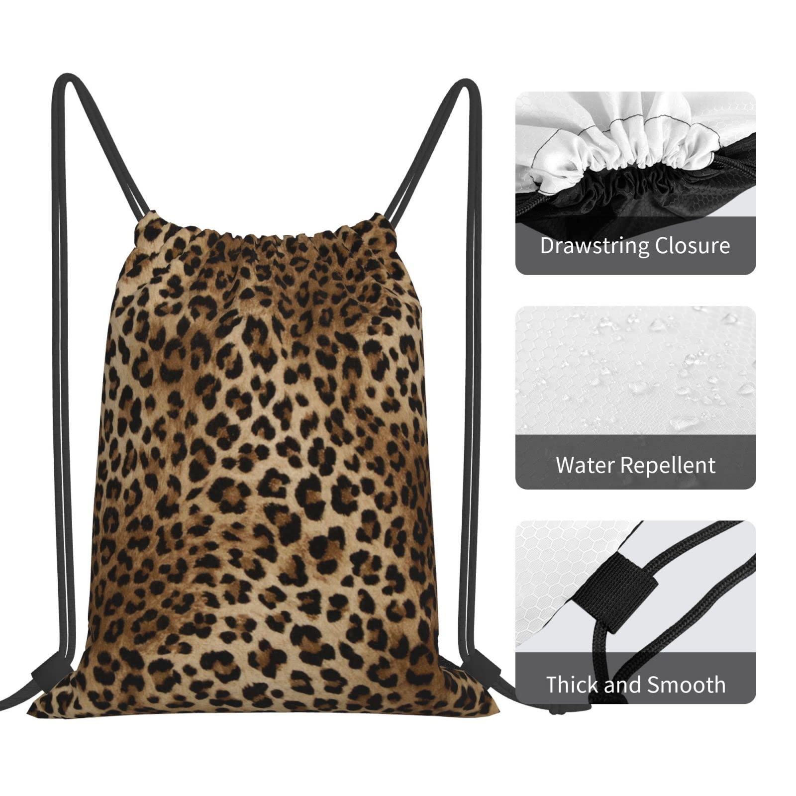 LAKUERVI Drawstring Backpack Bag Brown Leopard Print Sports Gym Sack Wildlife Animal Skin Pattern Drawstring Bag String Bag Decorative Shopping Sports Yoga Travel Backpack For Men Women