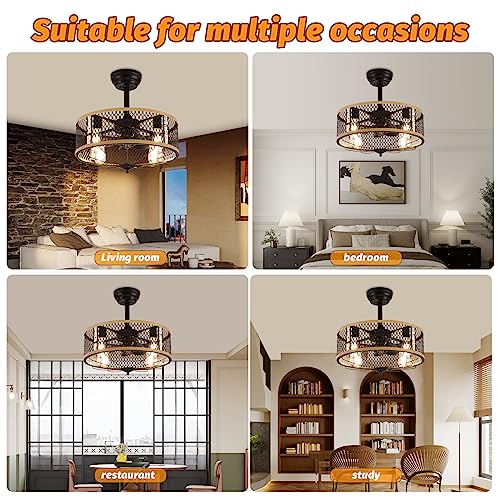 Ceiling Fans with Lights and Remote - Low Profile Ceiling Fan 20 inch - Powerful Bedroom Ceiling Fan with 7 Blades - Adjustable, Noiseless - Safe Indoor, Outdoor Caged Ceiling Fan with Light
