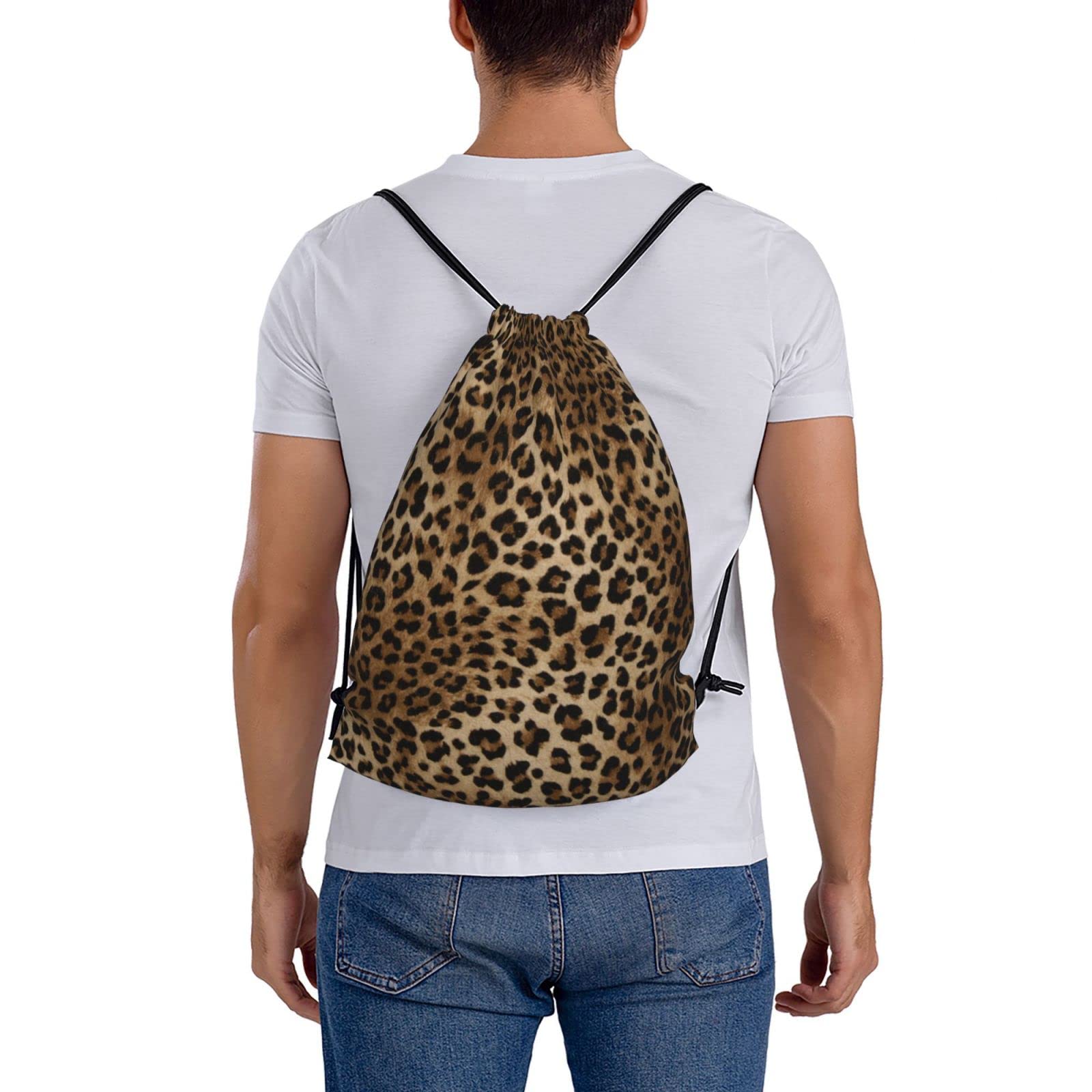 LAKUERVI Drawstring Backpack Bag Brown Leopard Print Sports Gym Sack Wildlife Animal Skin Pattern Drawstring Bag String Bag Decorative Shopping Sports Yoga Travel Backpack For Men Women