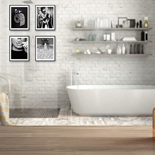 Bathroom Decor Wall Art Prints Glam Glitter Tissue Sliver Grey Funny Bathroom Toilet Paper Artwork for Wall Black and White Modern Fashion Art Gallery Wall Set (11"x14" UNFRAME)