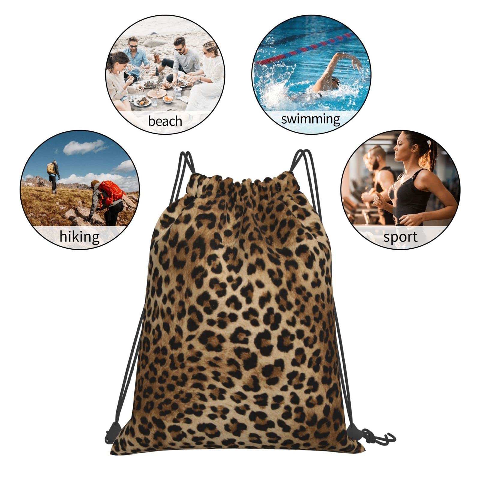 LAKUERVI Drawstring Backpack Bag Brown Leopard Print Sports Gym Sack Wildlife Animal Skin Pattern Drawstring Bag String Bag Decorative Shopping Sports Yoga Travel Backpack For Men Women