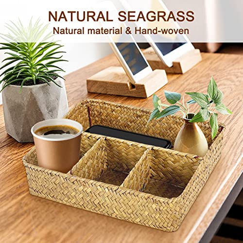 GZHOK Hand-Woven Storage Baskets,Wicker Rattan Divided Basket Organizer for Drawer,26x20xH6cm/10.2 * 7.9 * 2.4inch