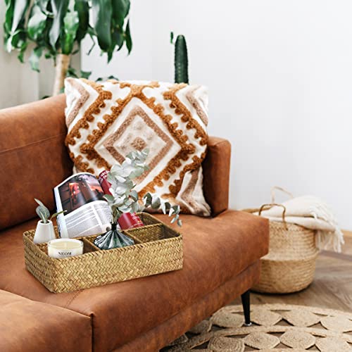GZHOK Hand-Woven Storage Baskets,Wicker Rattan Divided Basket Organizer for Drawer,26x20xH6cm/10.2 * 7.9 * 2.4inch
