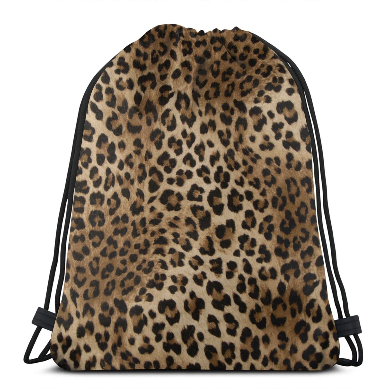 LAKUERVI Drawstring Backpack Bag Brown Leopard Print Sports Gym Sack Wildlife Animal Skin Pattern Drawstring Bag String Bag Decorative Shopping Sports Yoga Travel Backpack For Men Women