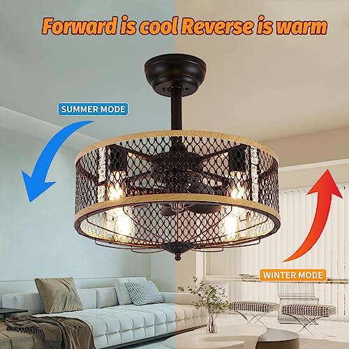 Ceiling Fans with Lights and Remote - Low Profile Ceiling Fan 20 inch - Powerful Bedroom Ceiling Fan with 7 Blades - Adjustable, Noiseless - Safe Indoor, Outdoor Caged Ceiling Fan with Light