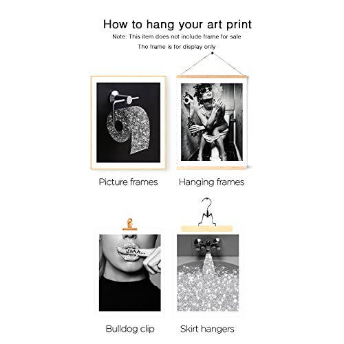 Bathroom Decor Wall Art Prints Glam Glitter Tissue Sliver Grey Funny Bathroom Toilet Paper Artwork for Wall Black and White Modern Fashion Art Gallery Wall Set (11"x14" UNFRAME)