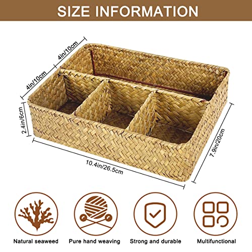 GZHOK Hand-Woven Storage Baskets,Wicker Rattan Divided Basket Organizer for Drawer,26x20xH6cm/10.2 * 7.9 * 2.4inch