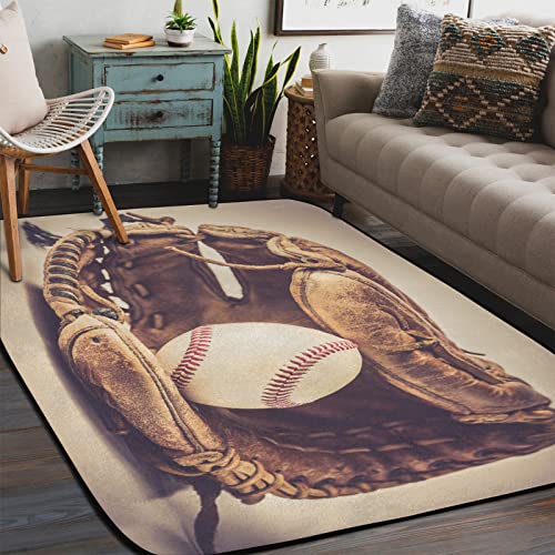 Area Rug Vintage Baseball Glove Floor Mat, Absorbent Entryway Doormats Non-Slip Washable Carpet, Indoor Throw Rug for Living Room Bathroom Home Nursery Decor 50x80in