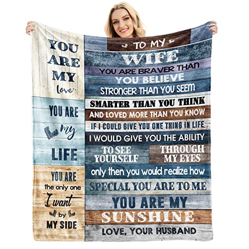 Yomaisky Anniversary Birthday Gifts for Her Wife from Husband to My Wife Blanket Presents Christmas Valentines Gifts for Her Wife Romantic Healing Soft Warm Flannel Fleece Woollen Throws for Bed Sofa
