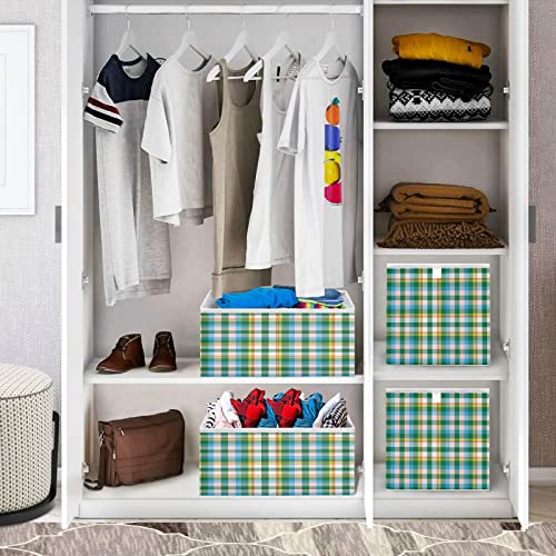 WELLDAY Storage Basket Rainbow Tartan Glen Plaid Foldable 11 x 11 x 11 in Cube Storage Bin Home Decor Organizer Storage Baskets Box for Toys, Books, Shelves, Closet, Laundry, Nursery