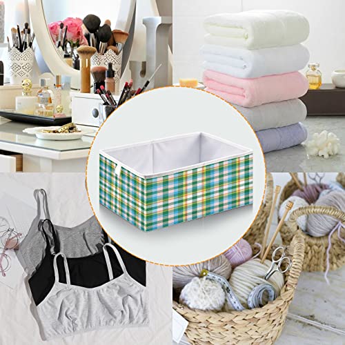 WELLDAY Storage Basket Rainbow Tartan Glen Plaid Foldable 11 x 11 x 11 in Cube Storage Bin Home Decor Organizer Storage Baskets Box for Toys, Books, Shelves, Closet, Laundry, Nursery