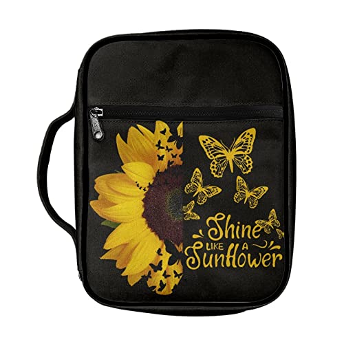 SCRAWLGOD Sunflower Butterfly Print Bible Cover Case for Women Girls Teens Scripture Bag Book Protective,Bible Tote Bag Book Cover, Bible Accessories, Christian Gifts