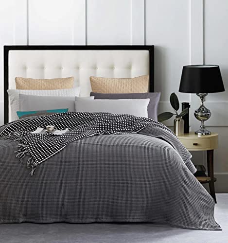 Filament Alley 100% Cotton Waffle Weave Bed Blanket Charcoal Grey Full Queen 90x90 Inch Breathable Lightweight Comforter Throw Blanket Travel Throw Blanket Couch Bed Sofa