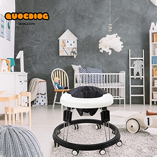 Quocdiog Baby Walker Foldable Adjustable Height,Multi-Function Anti-Rollover Toddler Walker,Suitable for All terrains for Babies Boys and Girls 6-18Months 9 Heights Adjustable (Black)