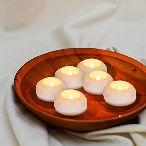 Homemory 24 Pack 100+ Hour Flameless Led Floating Candles, 3” Battery Operated Flickering Waterproof Tealights for Cylinder Vases, Centerpieces at Wedding, Party, Pool, Holiday (Warm White)