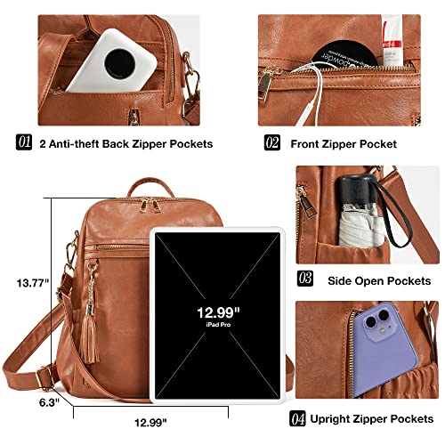 FUDYNMALC Backpack Purses for Women, Fashion Multipurpose Design Handbags and Shoulder Bag, Convertible PU Leather Travel Bag