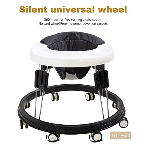 Quocdiog Baby Walker Foldable Adjustable Height,Multi-Function Anti-Rollover Toddler Walker,Suitable for All terrains for Babies Boys and Girls 6-18Months 9 Heights Adjustable (Black)
